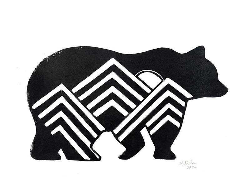 Bear Print - Mountain Bear Handmade Art Block Print - Etsy