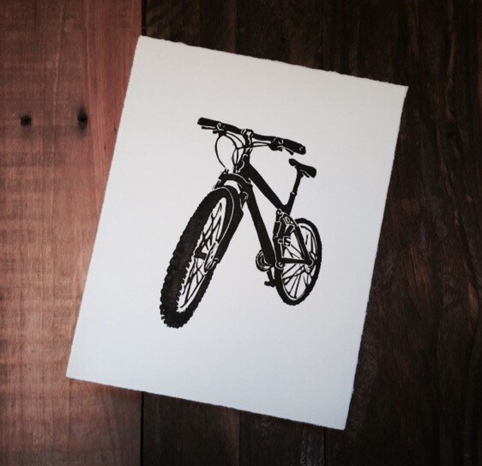 Mountain Bike Linocut Print - Handmade Printmaking Bicycle Lino Print ...