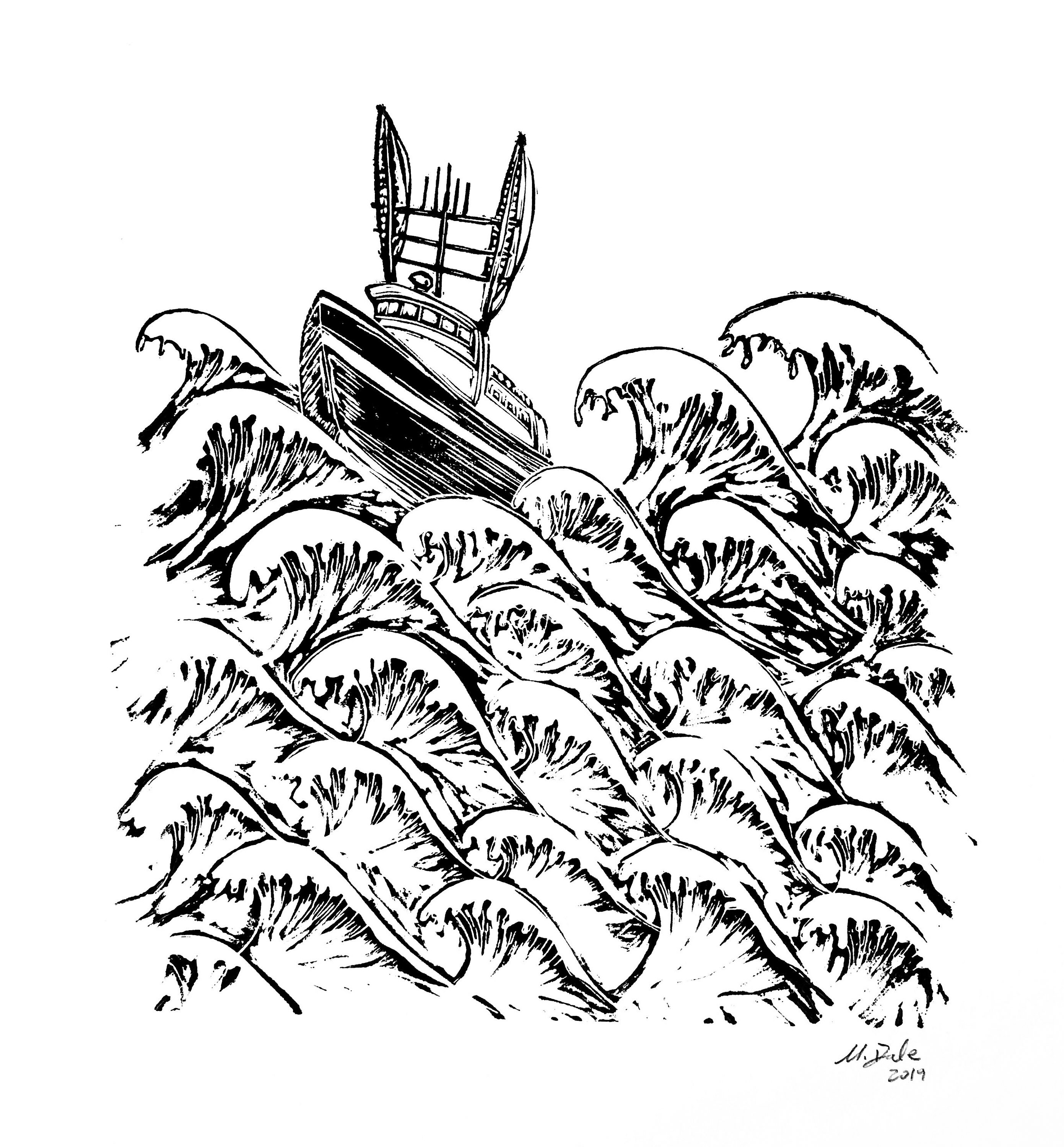 Boat at Sea - Handmade Art Print - Etsy