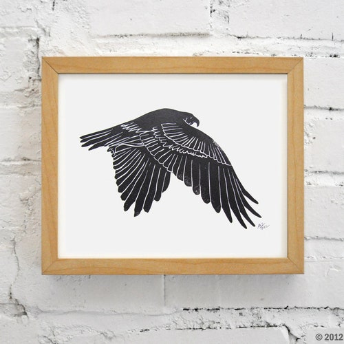 Hawk Linocut Print Falconry Bird Red Tailed Hawk - Etsy