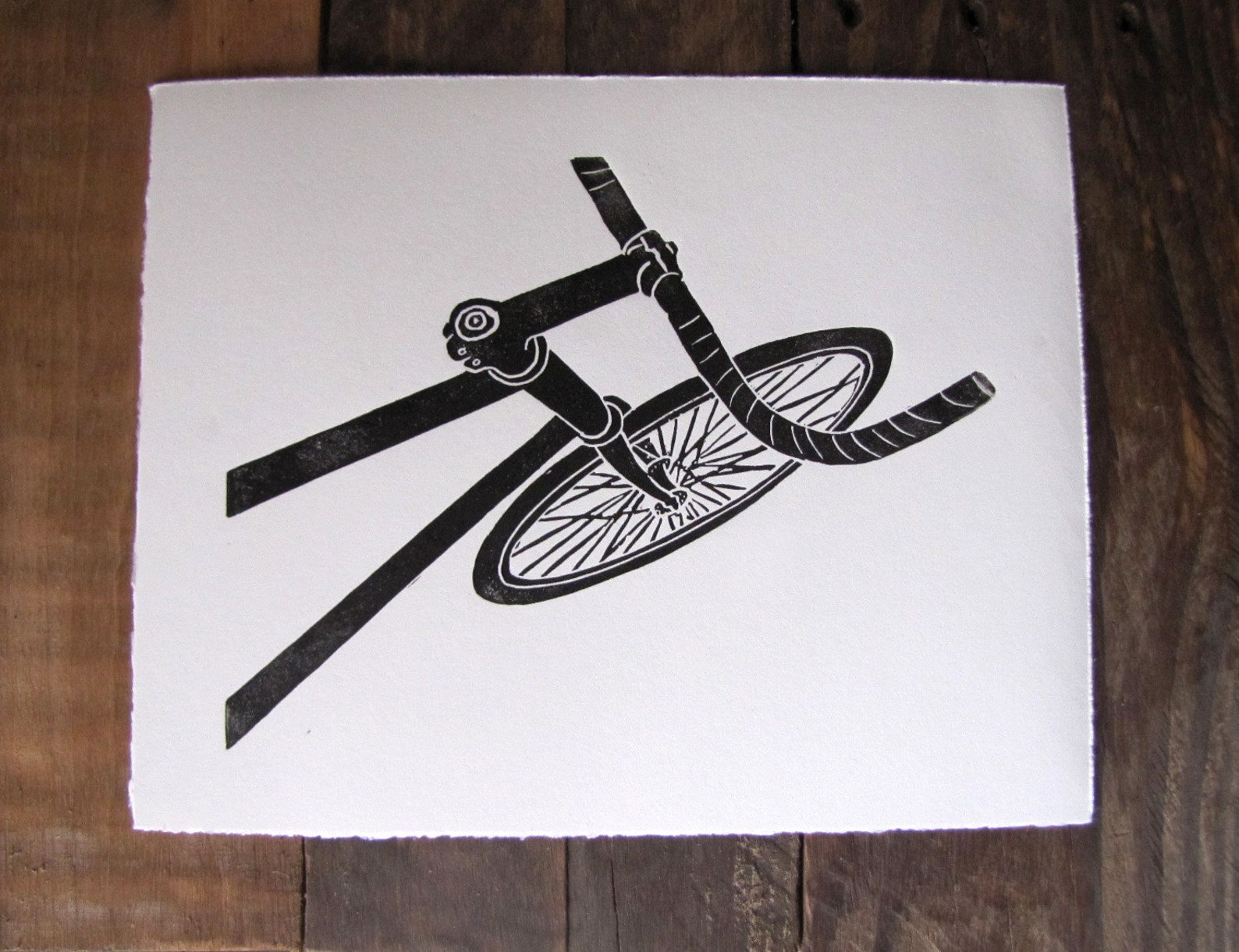 Fixie Bike Art Linocut Relief Print - Printmaking Bicycle Commuter ...