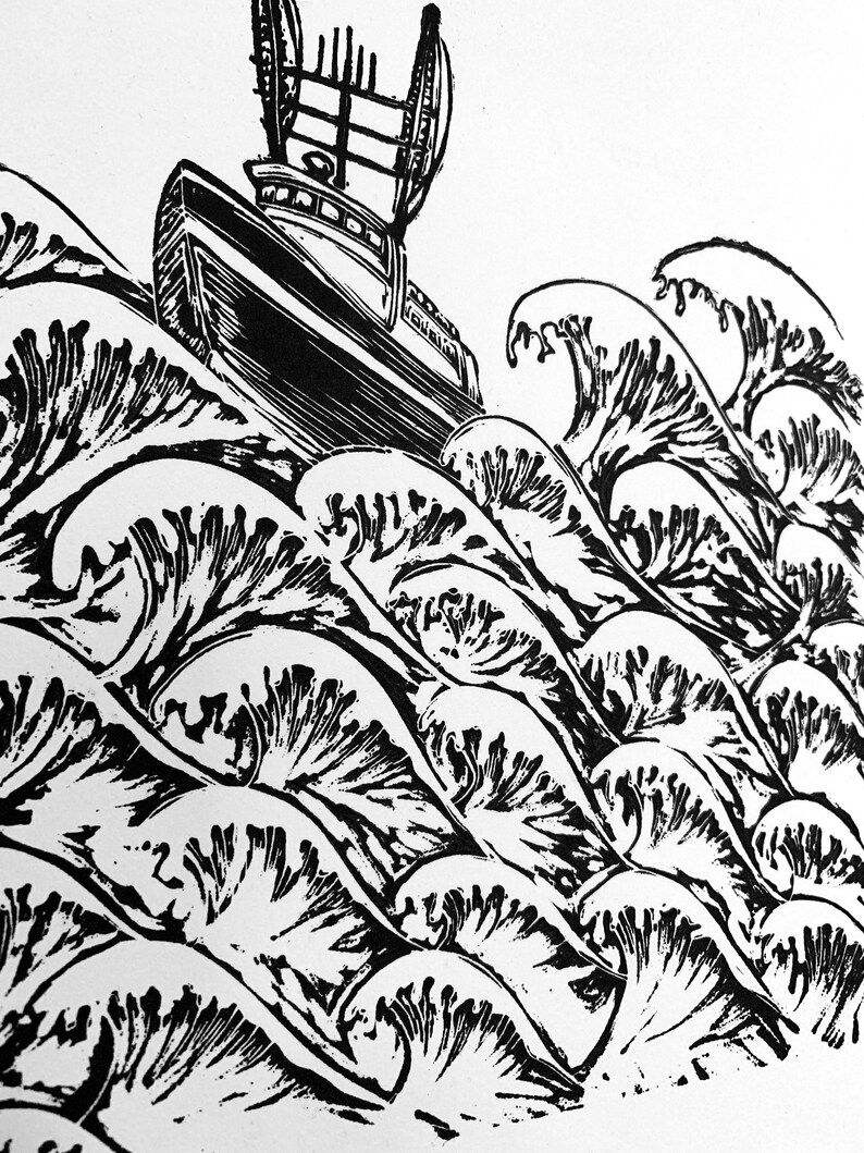 Boat at Sea - Handmade Art Print - Etsy