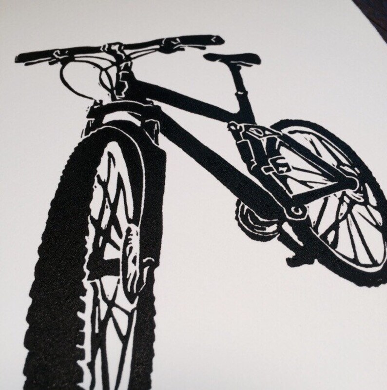 Mountain Bike Linocut Print - Handmade Printmaking Bicycle Lino Print ...