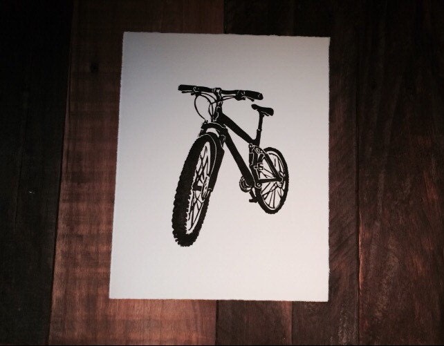 Mountain Bike Linocut Print - Handmade Printmaking Bicycle Lino Print ...