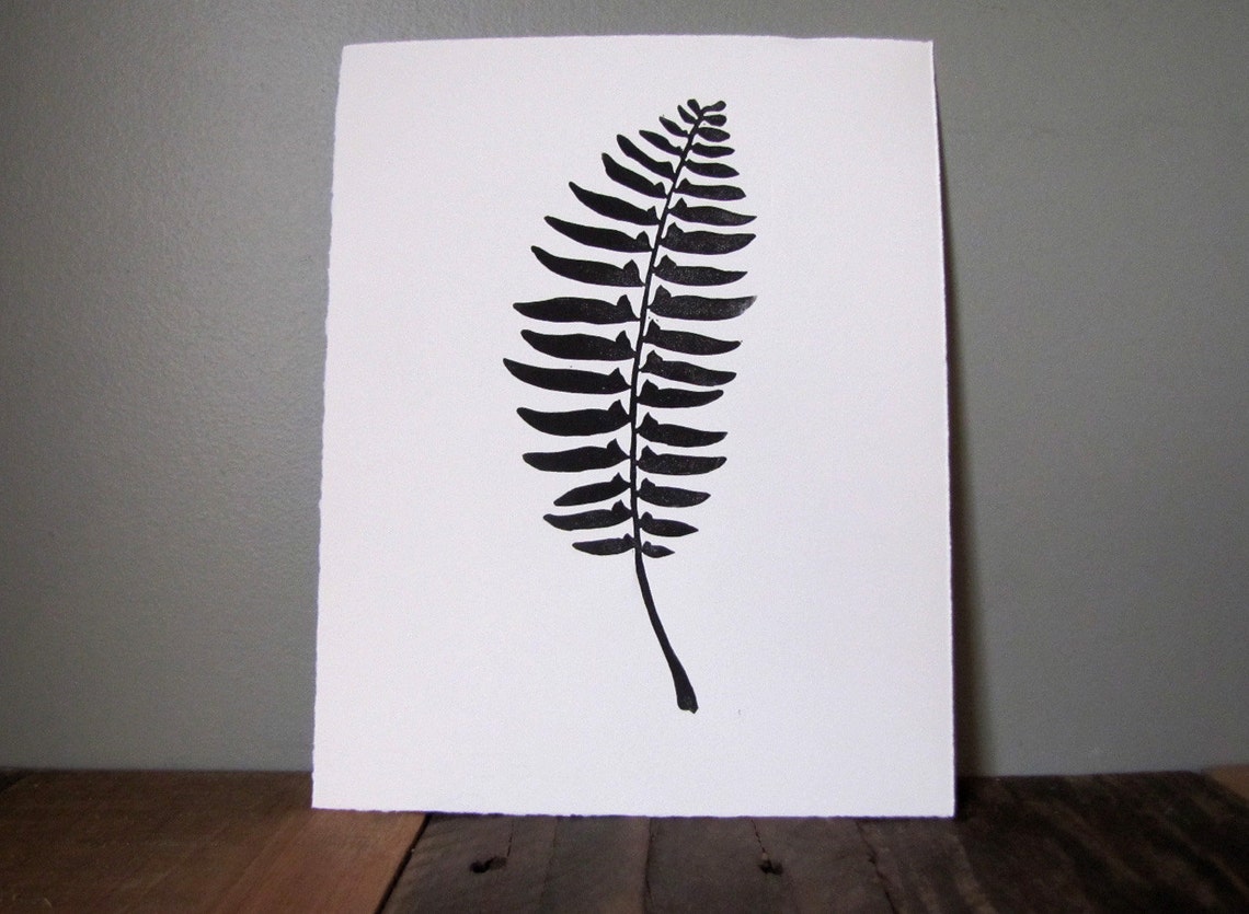 Forest Fern Linocut Block Botanical Print - Etsy