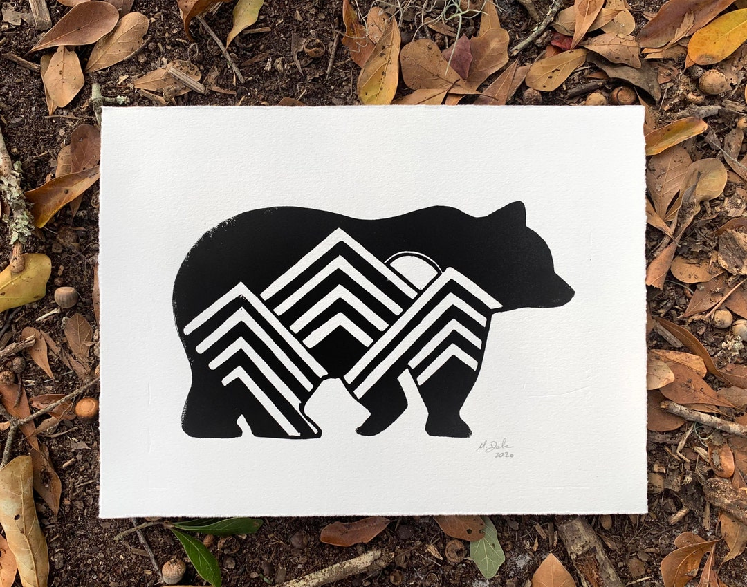Bear Print - Mountain Bear Handmade Art Block Print - Etsy