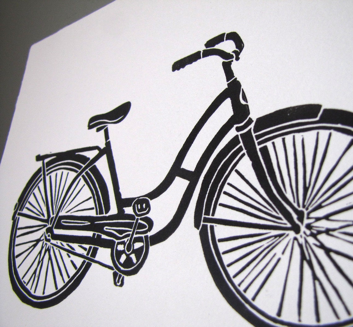 Bike Print Vintage Bicycle Bike - Linocut Printmaking Relief Print - Etsy
