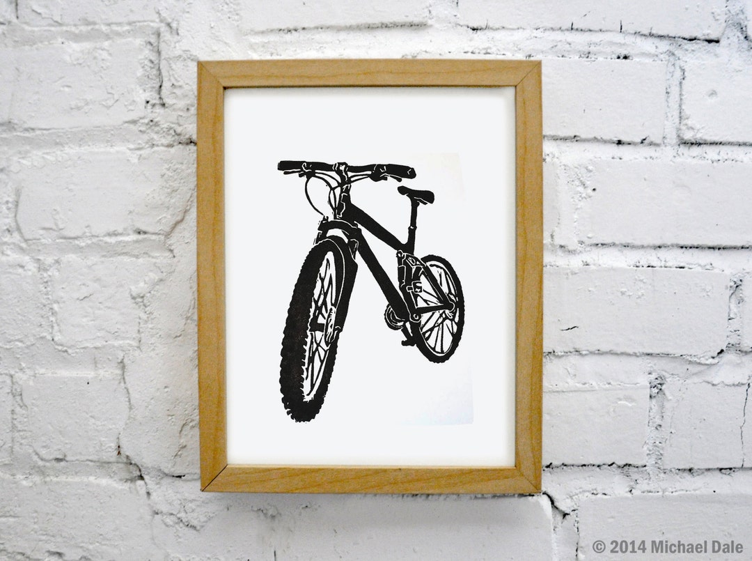 Mountain Bike Linocut Print - Handmade Printmaking Bicycle Lino Print ...