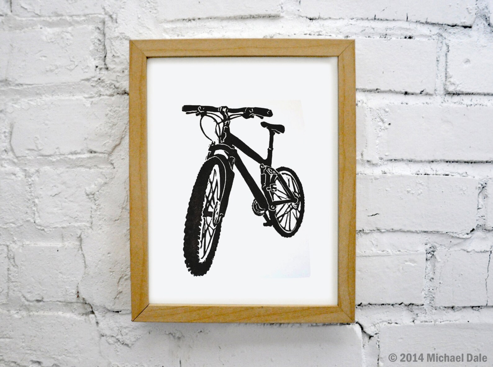 Mountain Bike Linocut Print - Handmade Printmaking Bicycle Lino Print ...