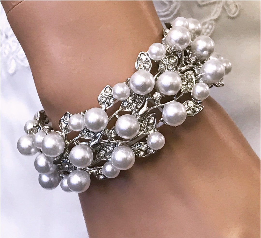 Bridal Bracelet, Wedding Jewelry,bridal Jewelry, Pearl Stretchable ...