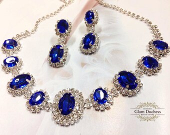 Bridal Jewelry Royal Blue Bridal V Shape Necklace Earrings - Etsy