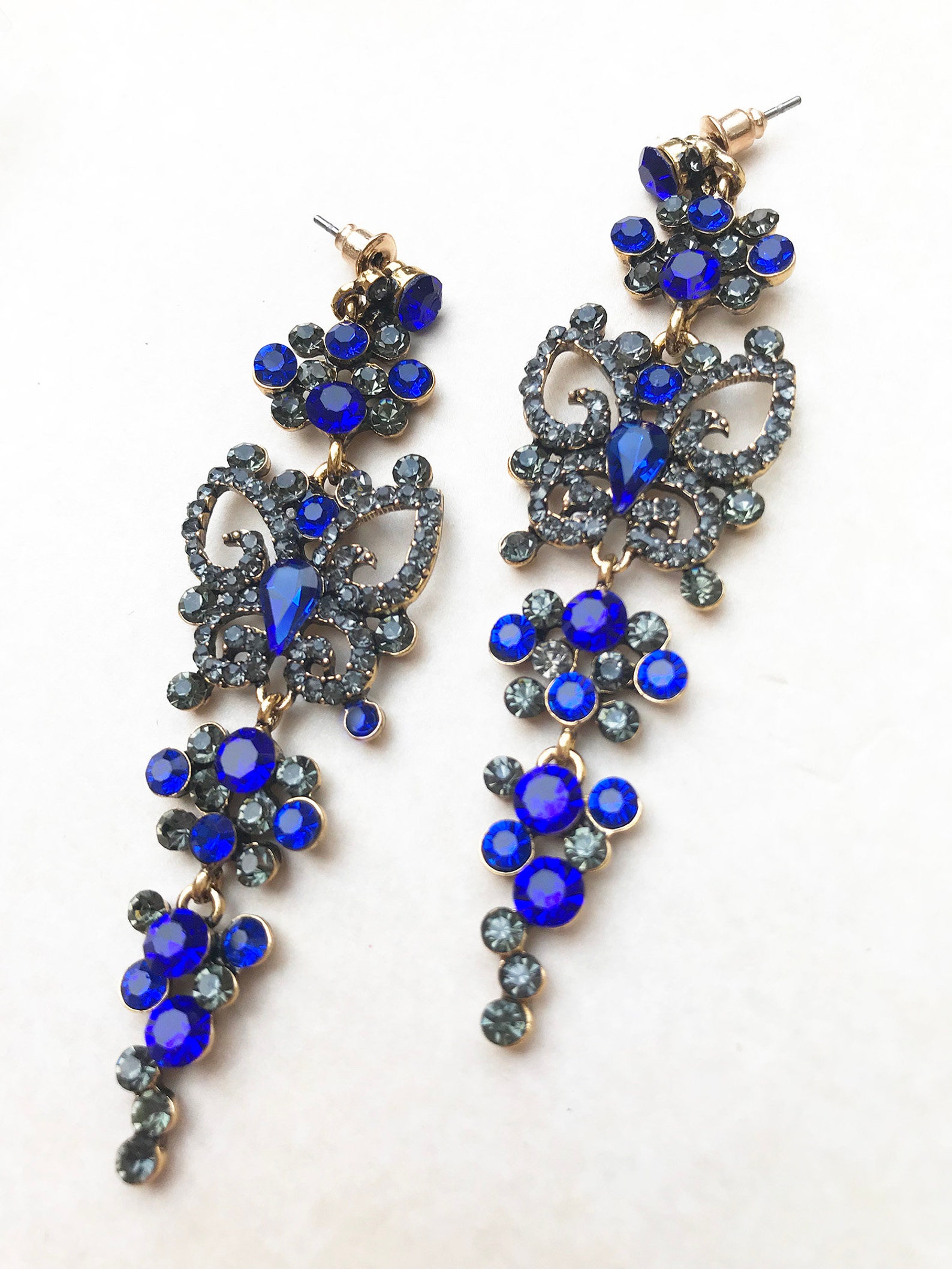 Royal Blue Crystal Earrings Victorian Drop Earrings Crystal - Etsy