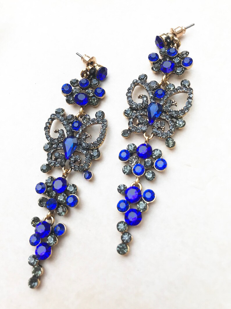Royal Blue Crystal Earrings Victorian Drop Earrings Crystal - Etsy