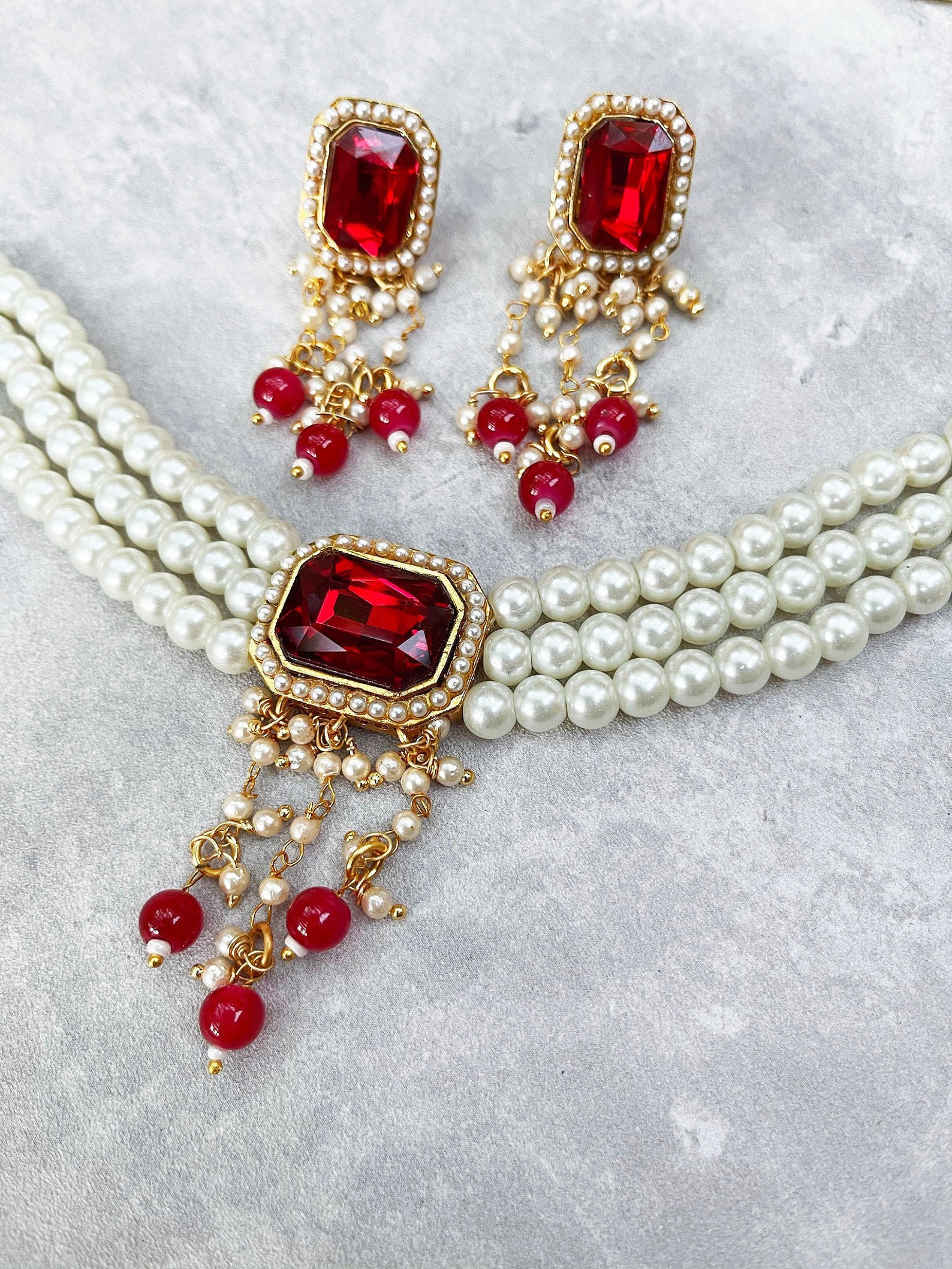Red Ruby Bridal Choker Necklace Earring Indian Bridal Jewelry - Etsy
