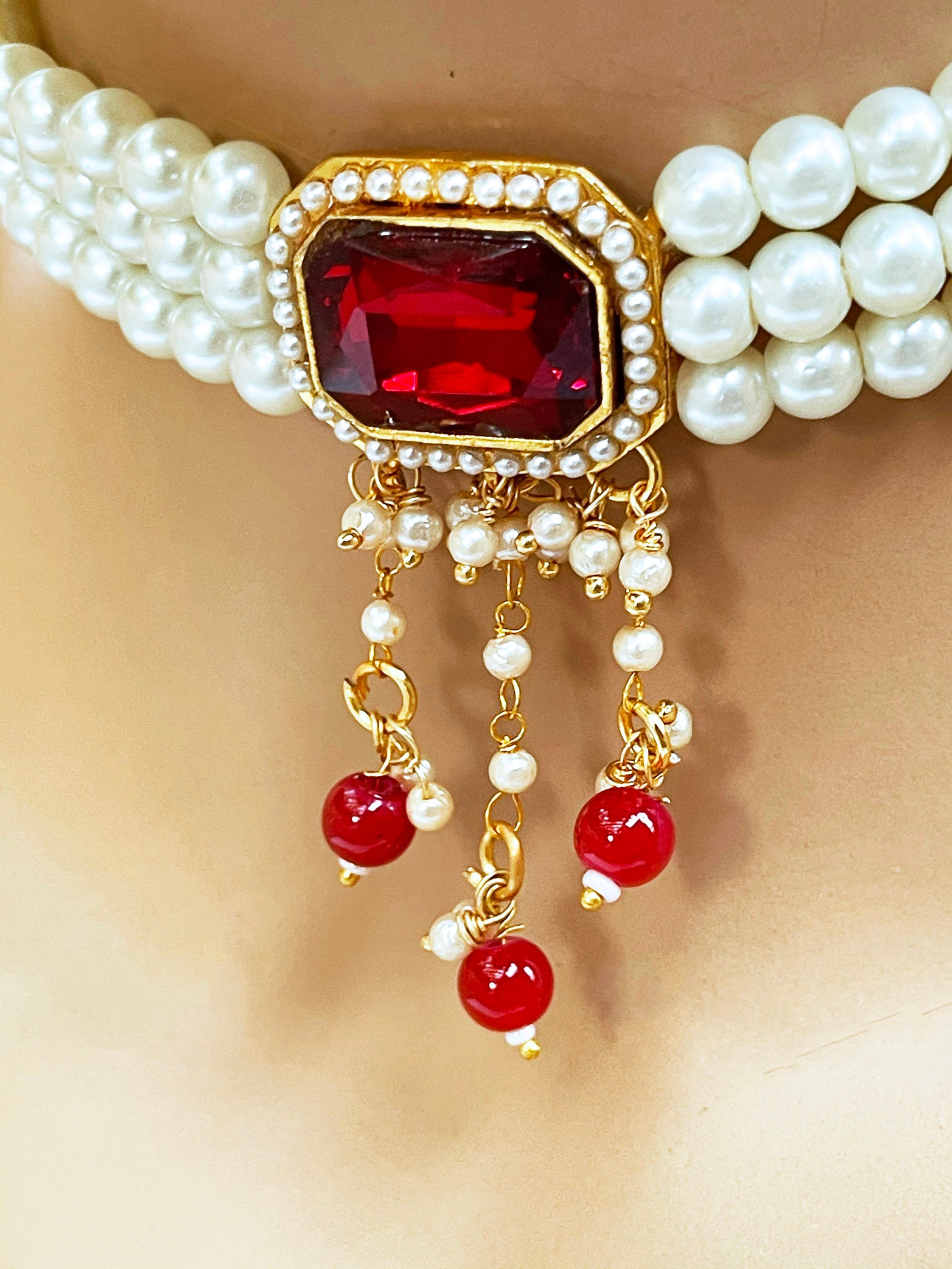 Red Ruby Bridal Choker Necklace Earring Indian Bridal Jewelry | Etsy