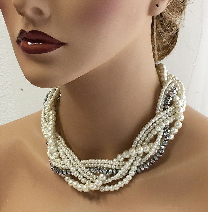 Twisted Braided Pearl Necklace Wedding Jewelry Set Bridal Etsy