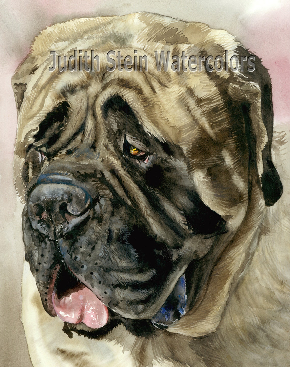 English Mastiff, AKC Working, Pet Portrait Dog Art Watercolor Painting ...