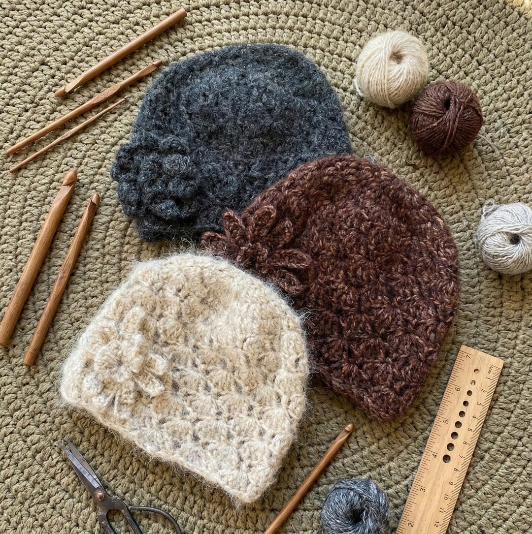 Vintage Handcrafted Crochet Flower Wool Hat, Sweet and Warm Knitted ...