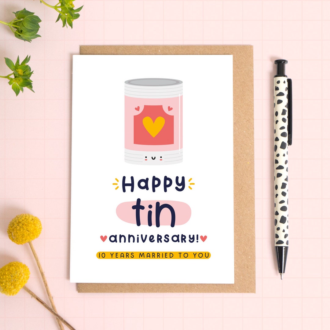 Happy Tin Anniversary Card - 10th Wedding Anniversary Card - Tenth ...