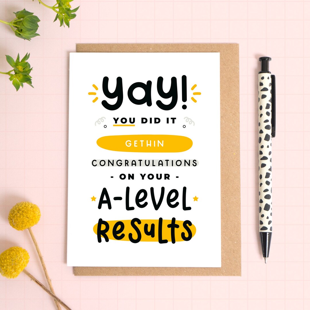 Personalised A-level Exam Results Card - Exam Congratulations - A-level ...