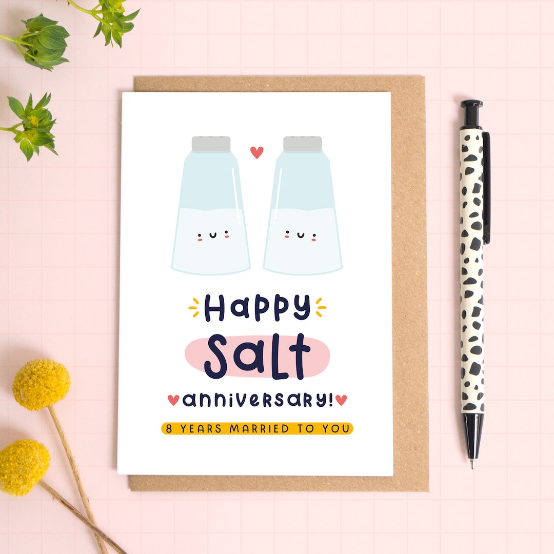 Happy Salt Anniversary Card - 8th Wedding Anniversary Card - Eighth ...