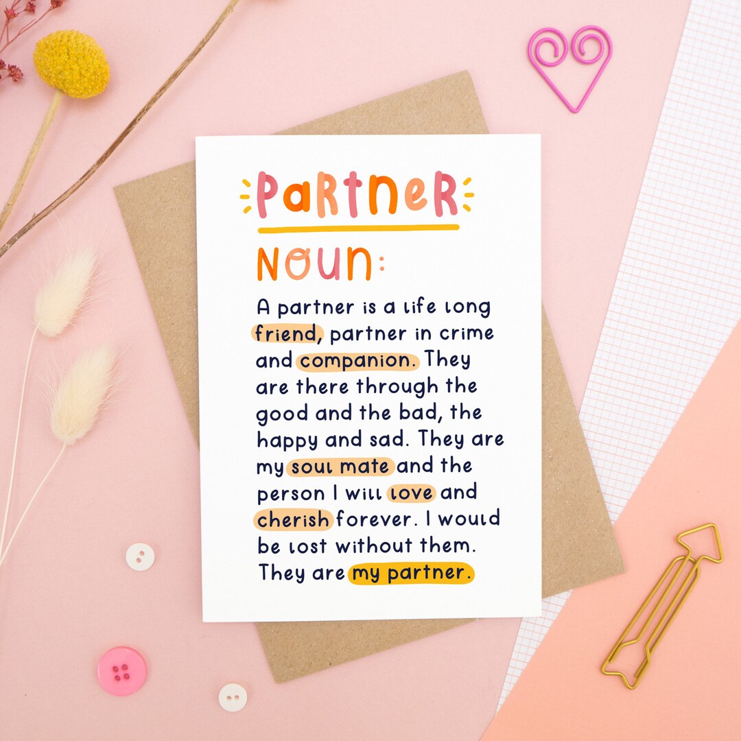 Partner Definition Anniversary Card - Valentine's Card - Heartfelt Card ...