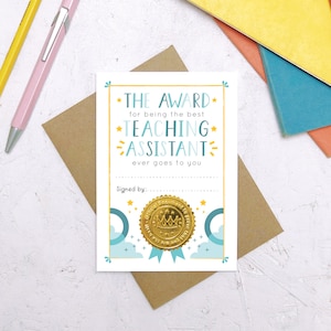 Best Teaching Assistant Certificate Card - Etsy