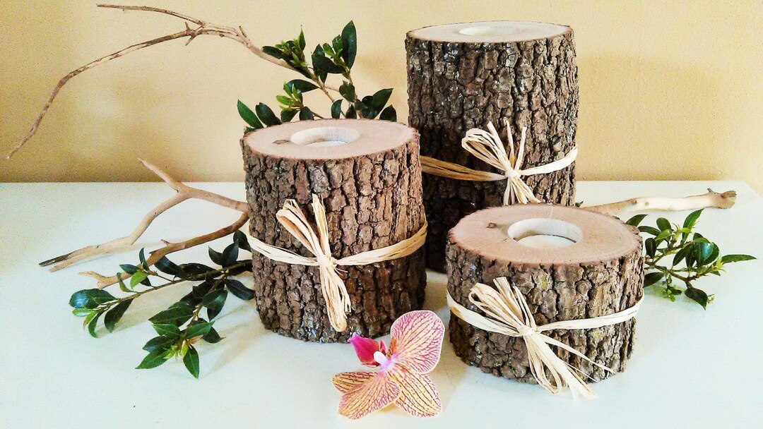 3 Tree Branch Candles, Tree Log Candles, Oak Tree Candles, Rustic ...