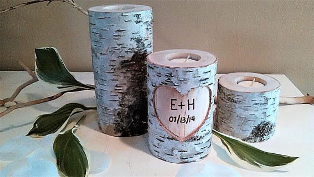 Birch Tree Candle Set - Birch Log Candles - Wedding Candles - Tree ...