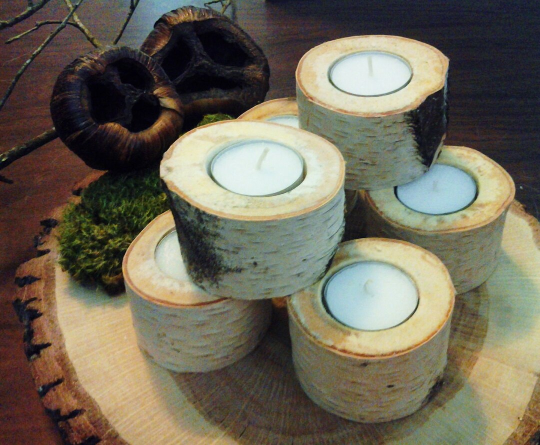 25 Birch Tree Candles, Birch Log Candleholders, White Birch Logs ...