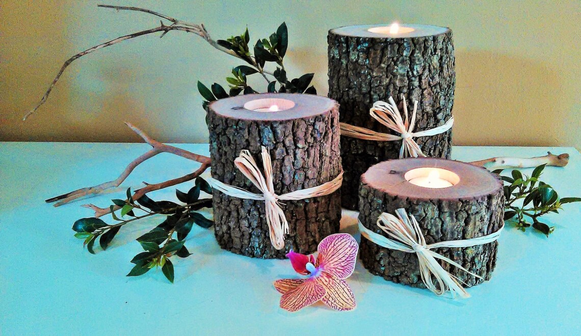 3 Tree branch candles Tree log candles Oak tree candles | Etsy