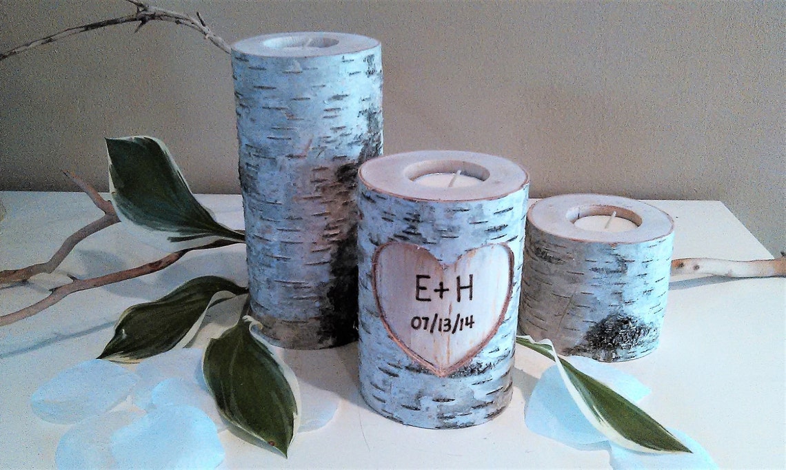 Birch Tree Candle Set - Birch Log Candles - Wedding Candles - Tree ...