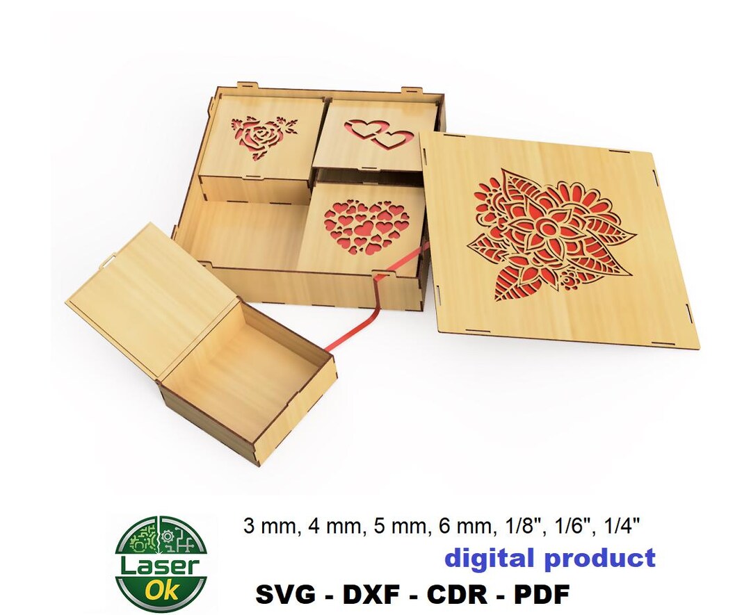 Laser Cut Gift Box, 4 Decorative Wrapping Boxes, Memory Caskets With ...