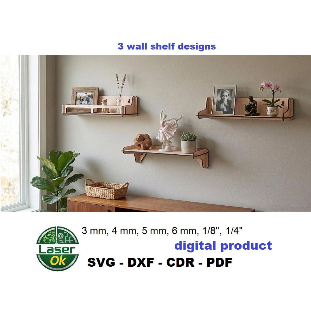 Wall Shelf Bundle Laser Cut File, Floating Shelf SVG, Minimalist ...