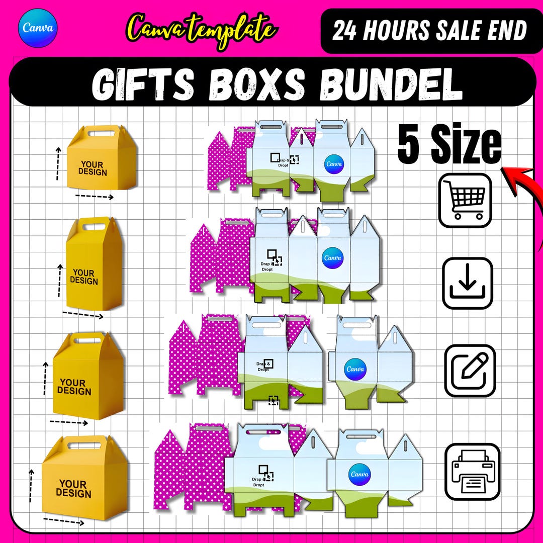 Gable Box Template Bundle, 5 Sizes | Canva Printable Favor Box (instant ...