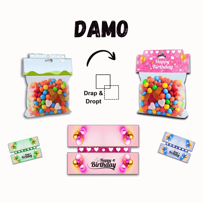 Lots de modèles de décoration de sac à friandises modifiables ...