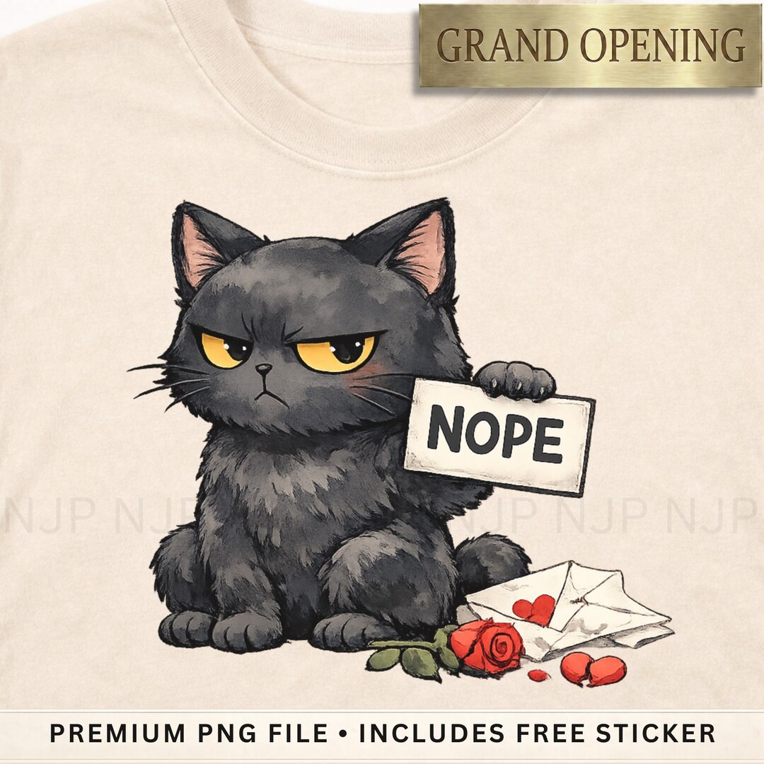 Anti Valentine Cat Png, Grumpy Black Cat NOPE, Sarcastic Clipart ...