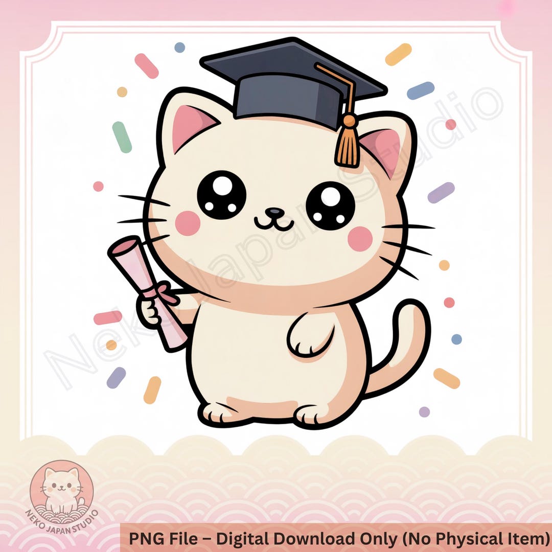 Kawaii Graduation Cat PNG, Cute Mochi Kitty in Cap and Gown, Class of ...