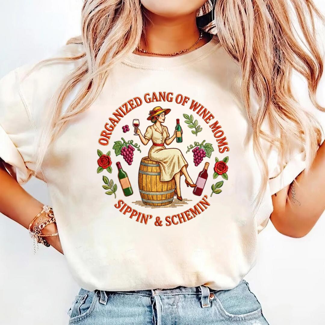 Organized Gang of Wine Moms Shirt – Funny Wine Mom Embroidered Design ...