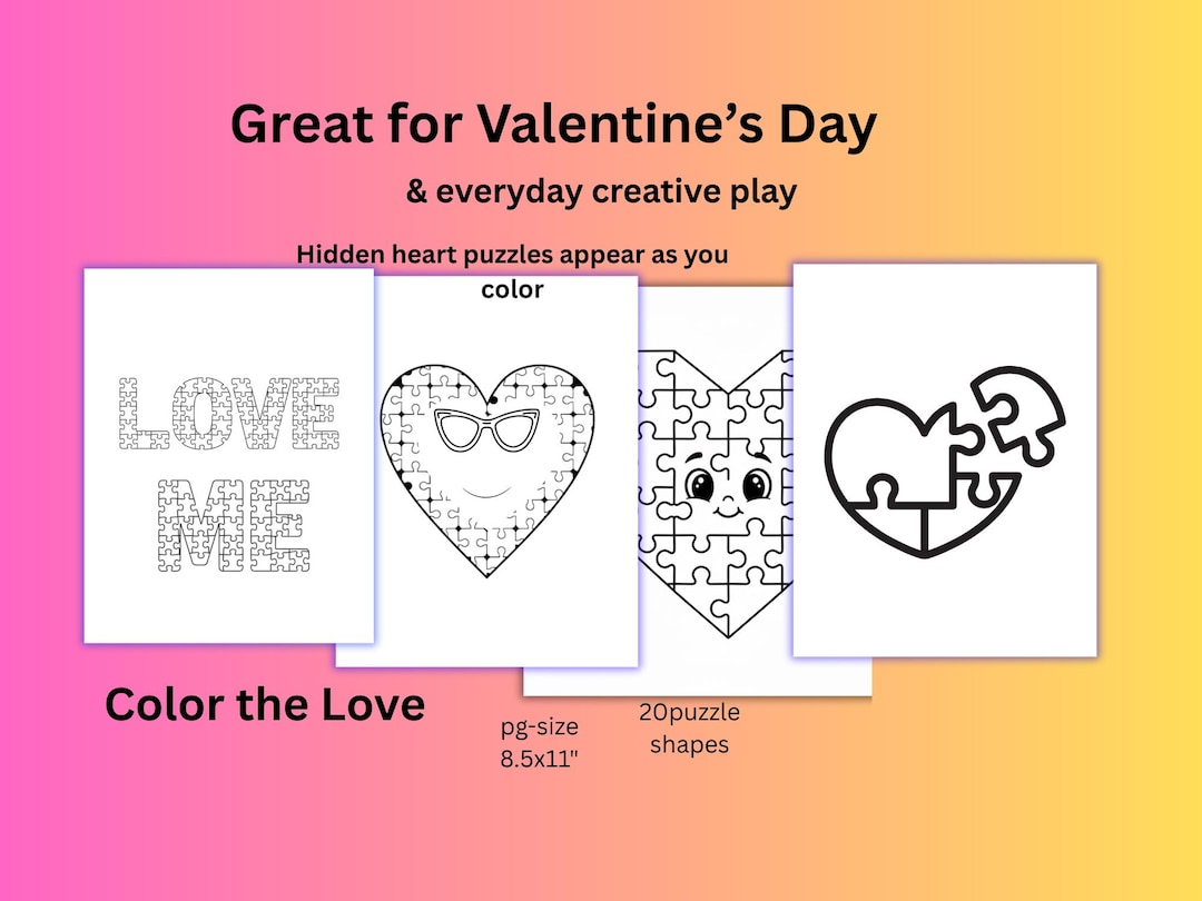 Screen-free Fun Heart Puzzle Coloring Pages for Kids | Valentine ...