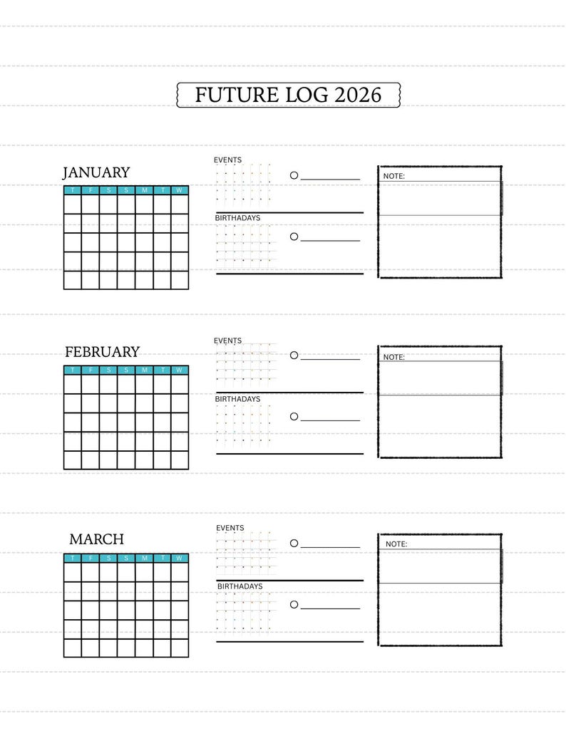 Bullet Journal 2026 Printable | Minimal Monthly , Weekly Planner, Habit ...