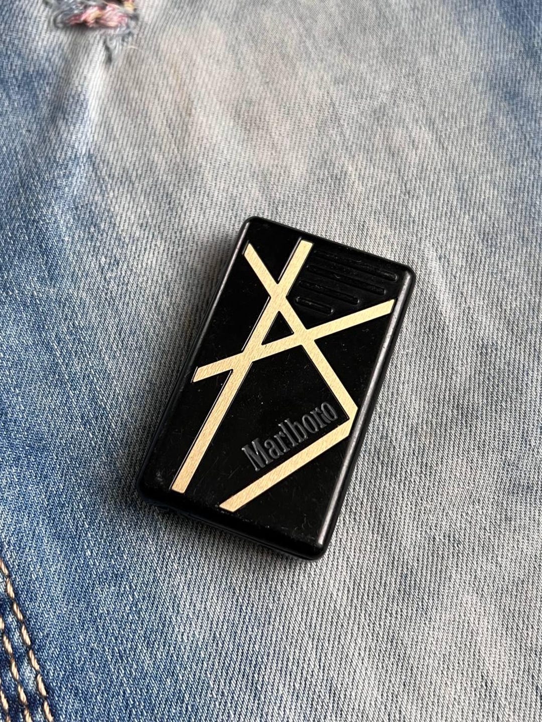 90s Vintage Marlboro METAL LIGHTER Geometric Steel Dark Black Y2K Punk ...