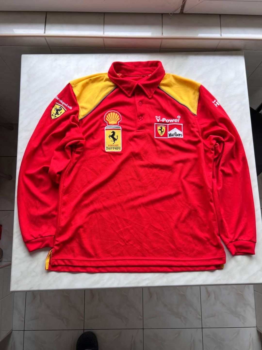 Men's Shell Ferrari Service Racing Team Marlboro Polos Long Sleeve Red ...