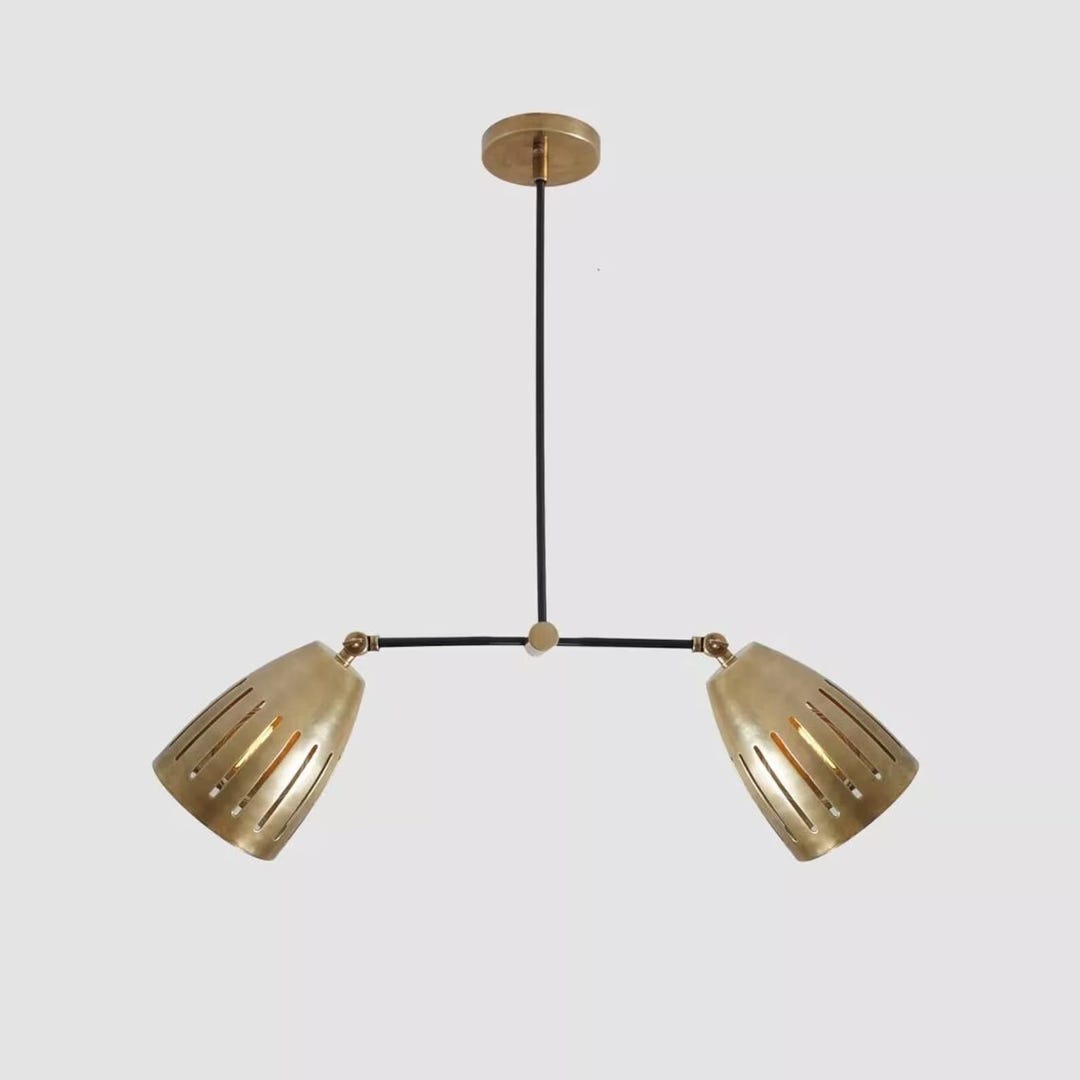 Mid Century Modern Brass Pendant Light, Double Cone Ceiling Lamp With ...