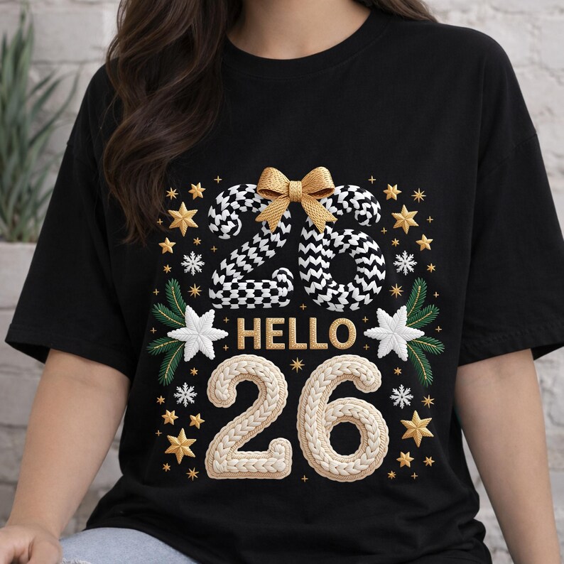 Hello 2026 PNG, New Year Shirt Design, Gold Bow Png, Sublimation - Etsy