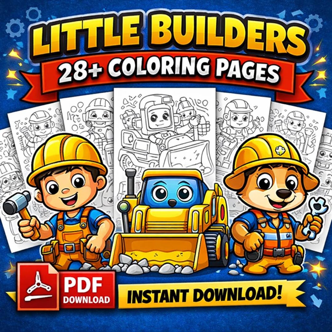 Little Builders Coloring Book 28+ Pages | Instant PDF Download | Kids ...