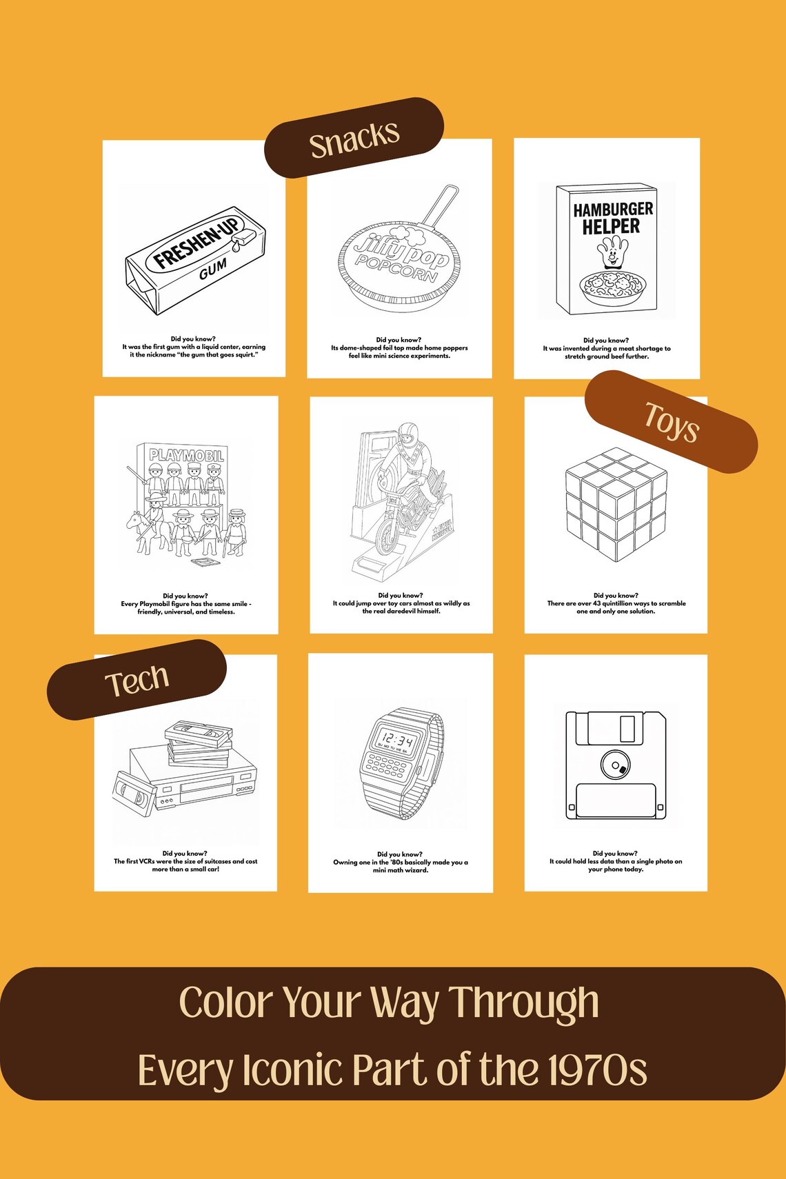 Groovy 1970s Coloring Book Printable, Retro Disco Coloring Pages, Bold ...