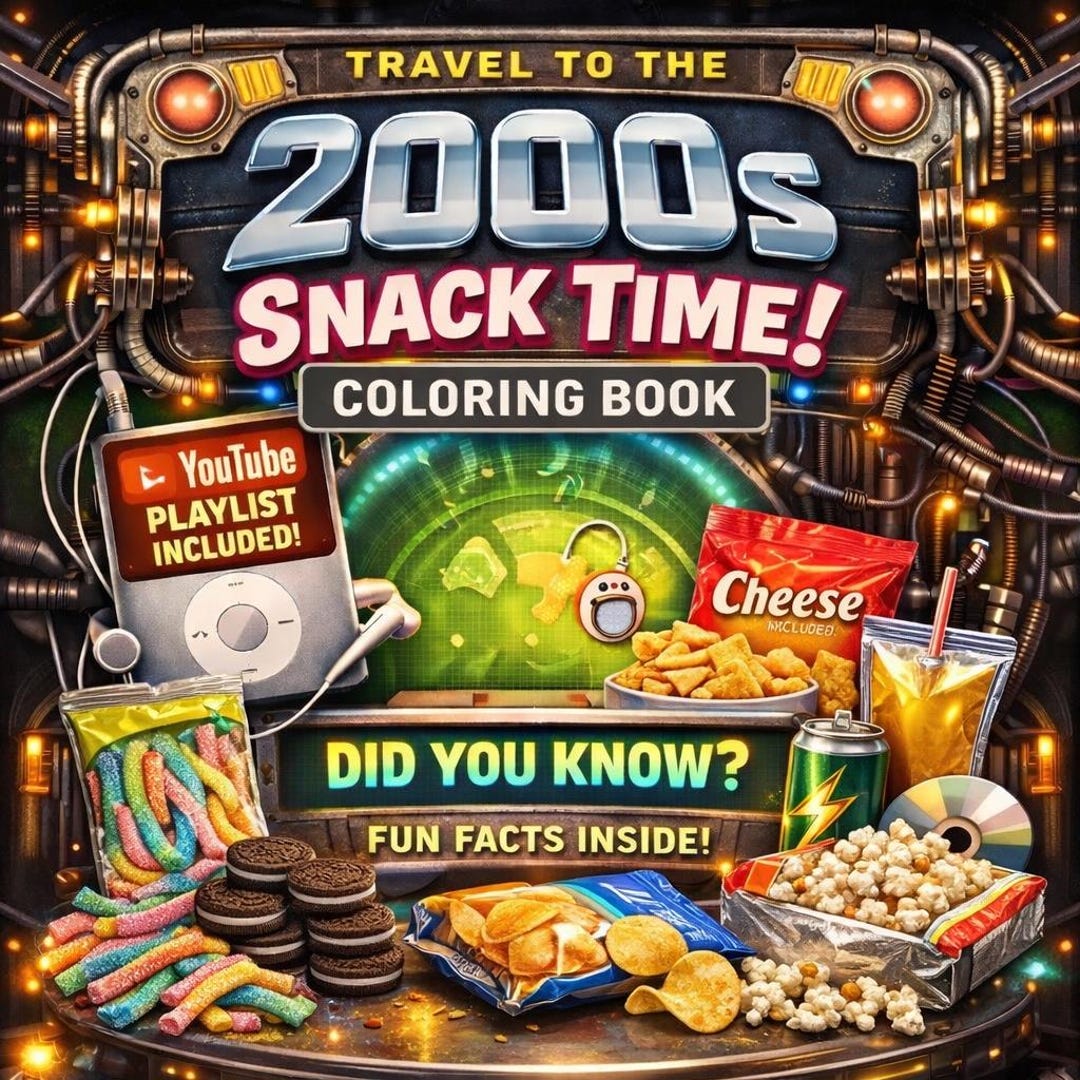 2000s Snack Time Coloring Pages Printable, Retro Treats Adult Coloring ...