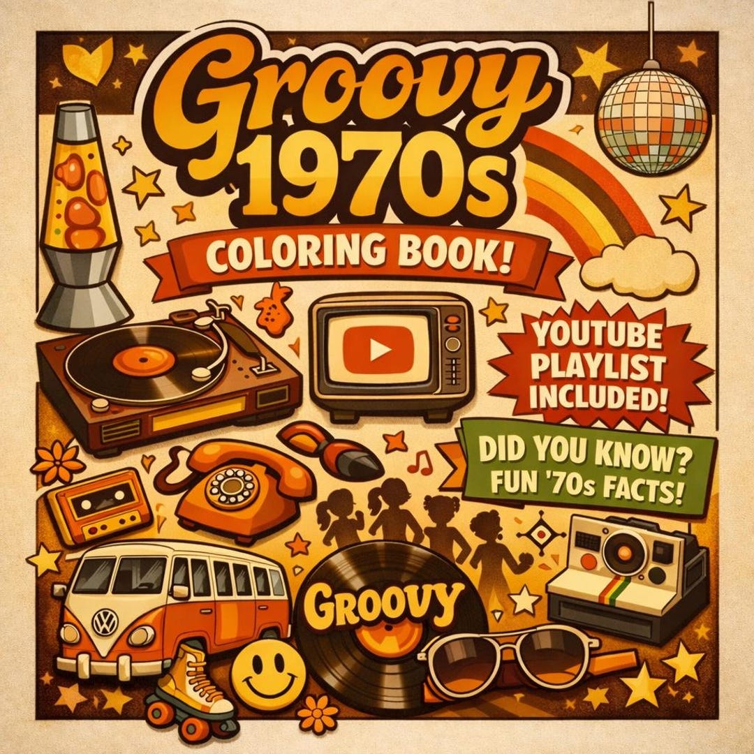 Groovy 1970s Coloring Book Printable, Retro Disco Coloring Pages, Bold ...