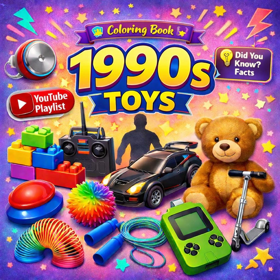 Printable 1990s Coloring Book Toys Theme, 90s Playtime Coloring Pages ...